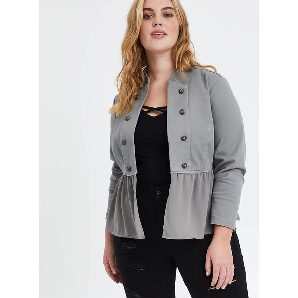 torrid | Jackets & Coats | Nwt Torrid Twill Peplum Grey Button Front ...